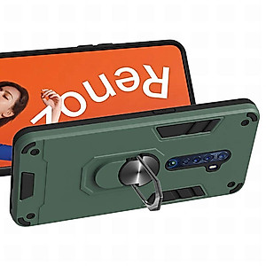 LEMORRY Case Compatible with Oppo Reno2 Case, Armor Cover Dual Layer Soft TPU Silicone + Hard PC Shell with 2in1 Ring-Stand & Car Holder, Shockproof Slim Fit Case Cover for Oppo Reno2, Green