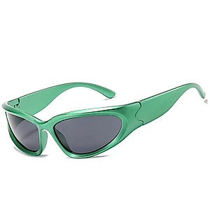 LASPOR Wrap Around Sport Sunglasses for Women Men Sport Shades Glasses y2k sunglasses (Green Frame/Grey Lens)
