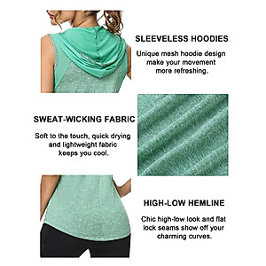 Sykooria Women's Workout Tops Mesh Hoodie Gym Tops Sleeveless Running Muscle Tank Tops (Green,S)