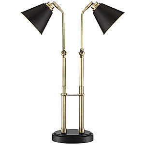 Possini Euro Design Sentry Mid Century Modern Desk Lamp 23" High with USB Charging Port Black Brass Gold Metal LED Adjustable Cone Shade for Living Room Bedroom House Bedside Nightstand Office