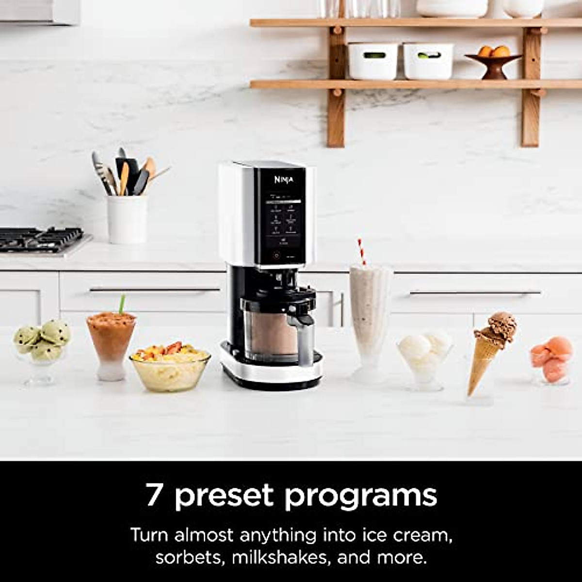Ninja NC301 CREAMi Ice Cream Maker, for Gelato, Mix-ins, Milkshakes, Sorbet, Smoothie Bowls & More, 7 One-Touch Programs, with (2) Pint Containers & Lids, Compact Size, Perfect for Kids, White