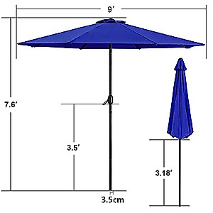 choicehot Patio Umbrella 9‘ Outdoor Patio Market Umbrella for Garden, Pool, Backyard Round Umbrella with Crank System and Tilt，8 Ribs - Blue