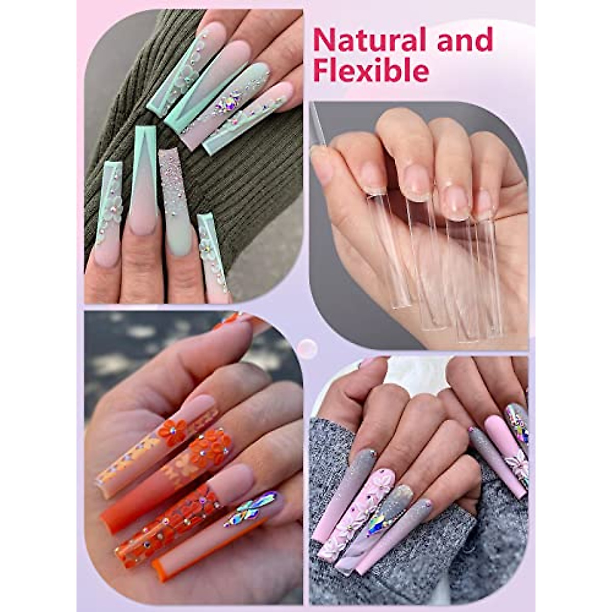 LIONVISON 504PCS NO C CURVE Clear Nail Tips for Acrylic Nails Professional, 3XL Extra Long Flat Tapered Square Nail Tips, 12 Sizes Half Cover Straight French Fake Nail Tips for Nail Salons Home