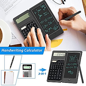 Scientific Calculators with Erasable Writing Tablet, HUIJUTCHEN Foldable 10 Digit Desk Calculator, Solar and Battery Powered, Back to School Supplies for Middle School, High School & College Students