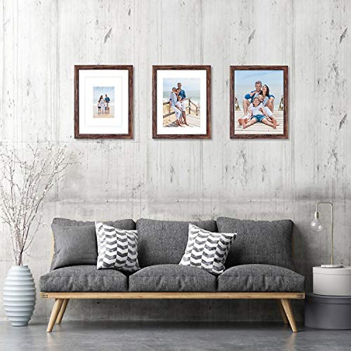 Q.Hou 11x14 Picture Frames Wood Patten Rustic Brown Set of 2, Each Frame with 2 Mats,Display A4 or Five 5x7 Photos with Mat & 11x14 Picture Without Mat for Wall Mount (QH-PF11X14-BR)