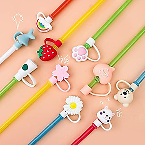 SOLUSTRE 10Pcs Silicone Straw Covers Cap Reusable Straw Tips Lids Cute Straw Caps Straw Topper Straw Tip Covers Protectors for Accessories, Random Style