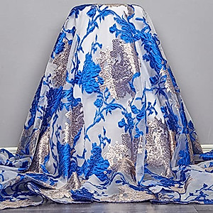 SJD LACE African Lace Fabric 5 Yards, French Embroidery Gilding Mesh Organza Lace for Wedding Party Sewing (20789)