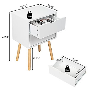 UDeuxff Nightstands,Bedside Table with 2 Drawers &Wood Legs,Wood Accent Table,Side Table End Table for Bedroom,Living Room,Dorm,Easy Assembly (1 Pack)