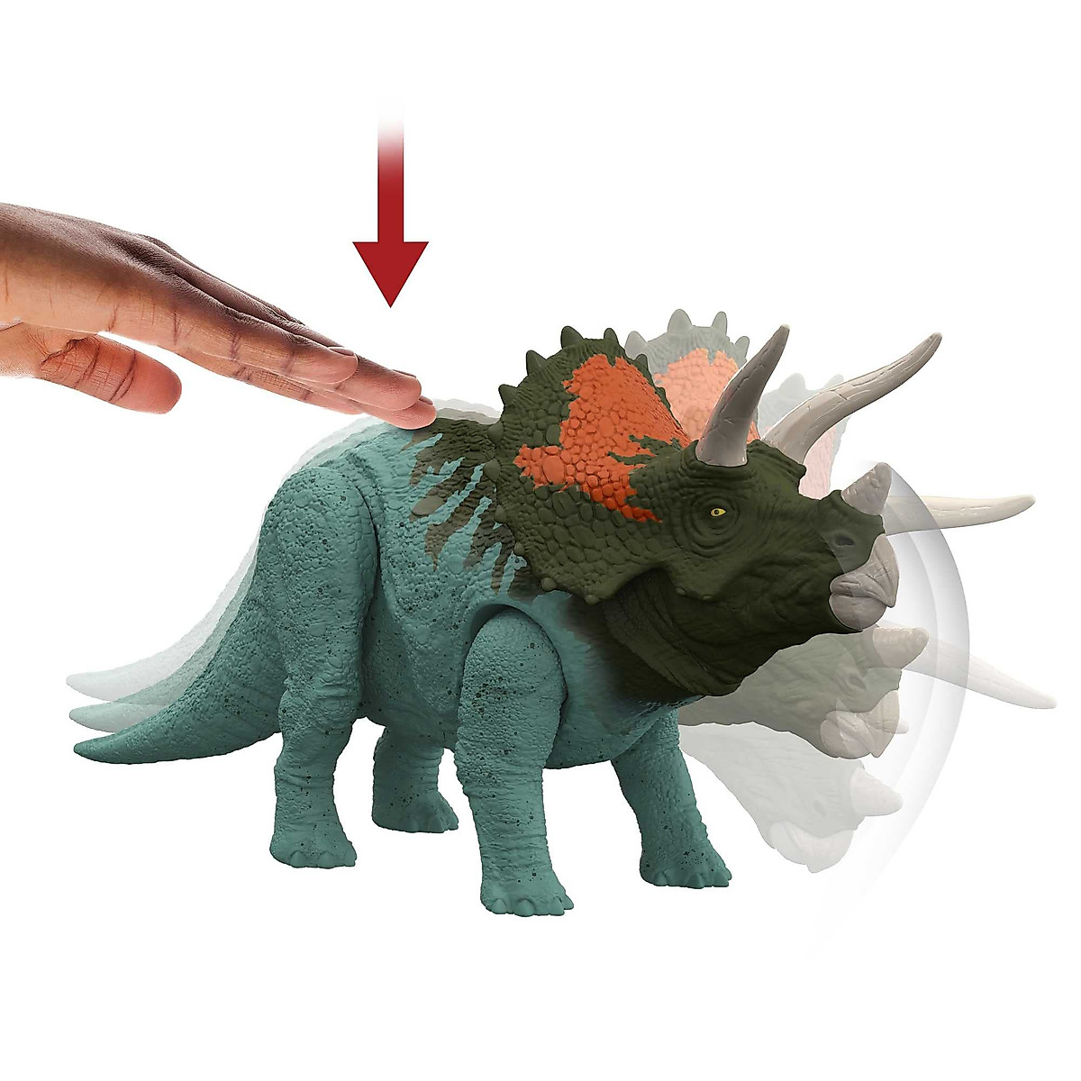 Mattel Jurassic World Dominion Roar Strikers Dinosaur Action Figure with Roaring Sound & Attack Action, Triceratops Dino Toy Includes Digital Play