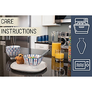 Nat & Jules Stripes and Dots White 18 ounce Ceramic Cereal Ramen Bowls Set of 4