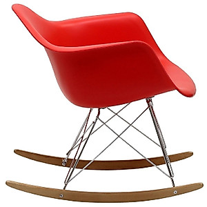 2xhome Modern Molded Plastic Shell Rocking Chair with Metal Eiffel Wire Frame and Wooden Rocker Legs, Bright Red, Single, Set of 1