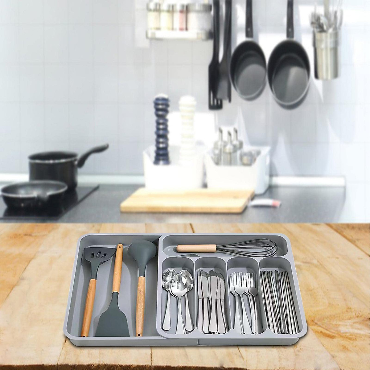 MODGAL Silverware Organizer,Silverware Drawer Organizer Flatware Organization Holder - 6 Slots Flatware Organizer Expandable, Silverware Tray for Efficient Spoon, Fork, Chopsticks Storage