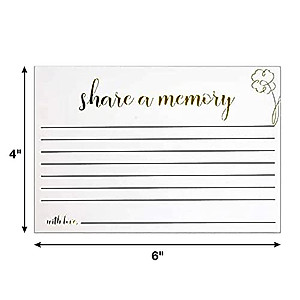 50 Share A Memory Cards 4" X 6" White with Gold Foil Note Card Write And Sign For Birthday Graduation Anniversary Wedding Celebration of Life Retirement Funeral Memorial Bridal Shower Game Party