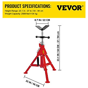 Mophorn V Head Pipe Stand 1/8"-12" Capacity,Adjustable Height 20"-37",Pipe Jack Stands 2500 lb. Load Capacity,Portable Folding Pipe Stands, Carbon Steel Body More Durable