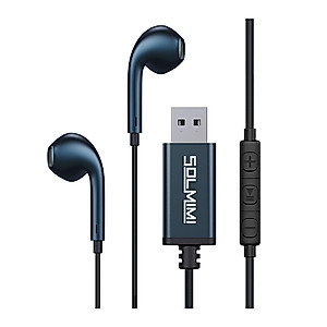 SOLMIMI USB Earbuds with Microphone for PC Laptop, 2M/6.5ft USB Headset with Microphone for PC, USB Headphones for Computer Laptop PC PS4 PS5 Notebook Desktop Office Home with Volume Control& Mute