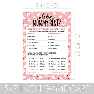 DISTINCTIVS Pink A Little Boo is Almost Due Girl Baby Shower Games - Who Knows Mommy Best and Word Search (2 Activity Game Bundle) - Set of 20 Player Cards, Halloween Baby Shower