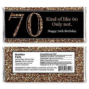 Big Dot of Happiness Adult 70th Birthday - Gold - Candy Bar Wrappers Birthday Party Favors - Set of 24