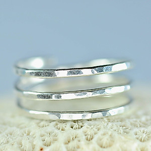 Sterling Silver adjustable wire wrap coil ring, USA Handmade, thumb ring, pregnancy ring, weight loss ring - Mu-Yin Jewelry