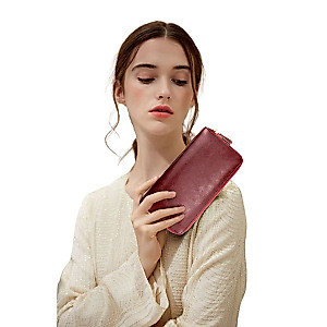 ORIREAL Wallets for Women RFID Blocking Leather Clutch Purse Zip Around Card Holder (Red), 8.07L x 4.13W x 0.98T