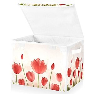 RunningBear Blooming Tulips Large Storage Bins with Lid Collapsible Storage Bin Closet Storage Bins Cloth Baskets Containers for Boys Girls Toys