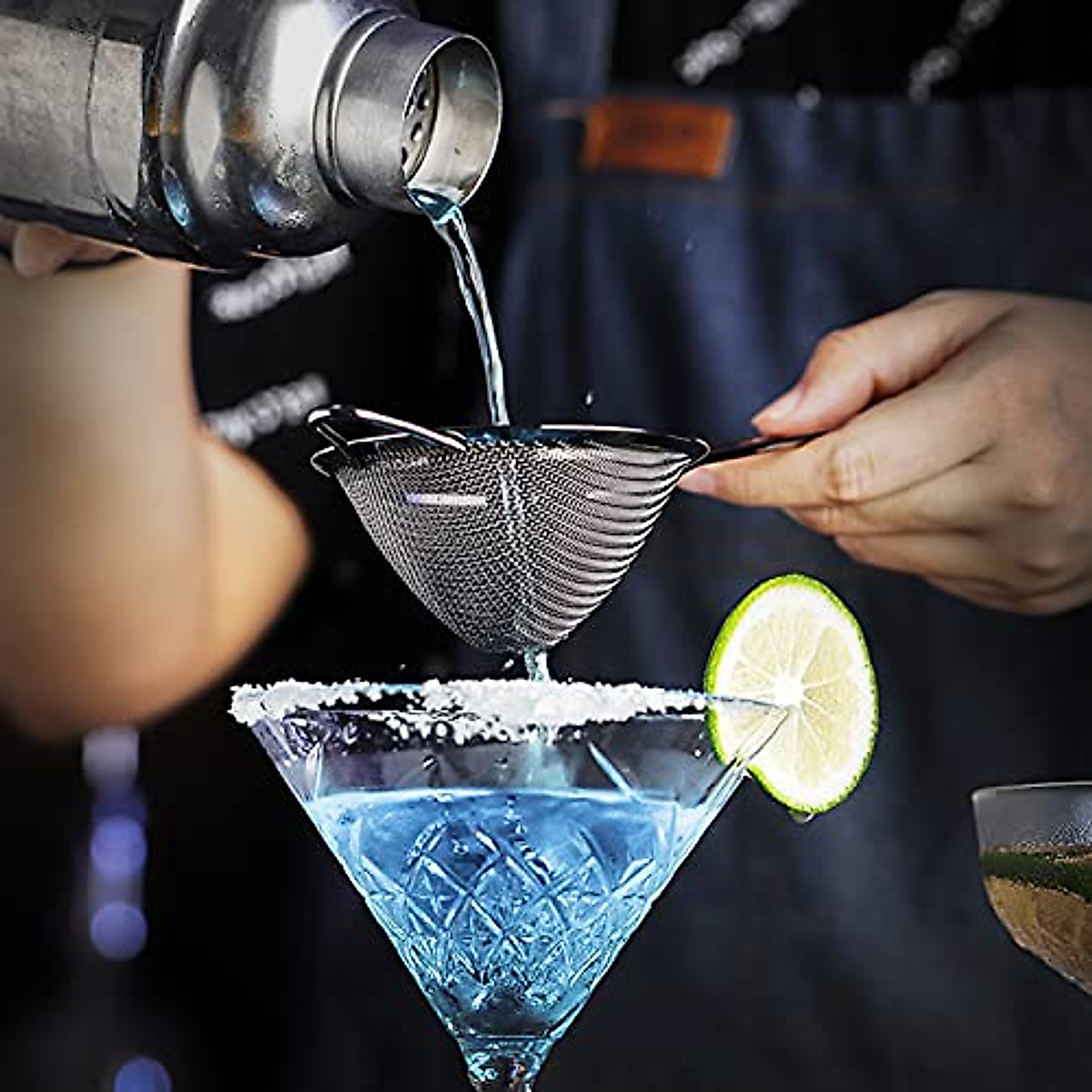 KUFUNG Fine Mesh Sieve Strainer Stainless Steel Cocktail Strainer Food Strainers Tea Strainer Coffee Strainer with Long Handle for Double Straining Utensil (S, Gray)