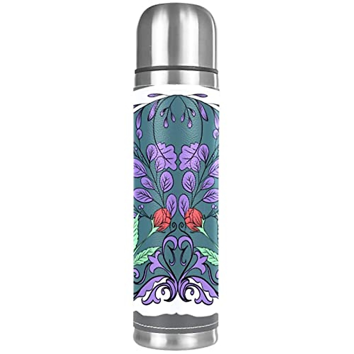 Stainless Steel Leather Vacuum Insulated Mug Plant Thermos Water Bottle for Hot and Cold Drinks Kids Adults 16 Oz