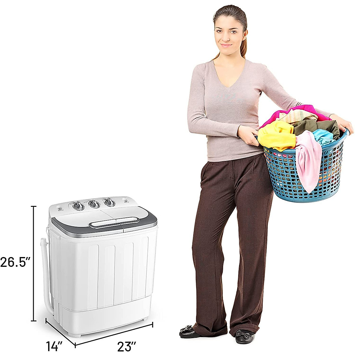 MamaHome DF-X3636-White w/Wash and Spin Cycle, Built-in Gravity Drain, XPB36-1288B36-White, White