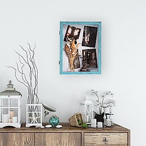 Muzilife 11x14 Shadow Box Picture Frame - 2.16" Interior Deep Wood & Glass Rectangle Display Case Ready to Hang Memory Box Baby Sports Memorabilia, Pins, Awards, Tickets, and Photos, Rustic Blue