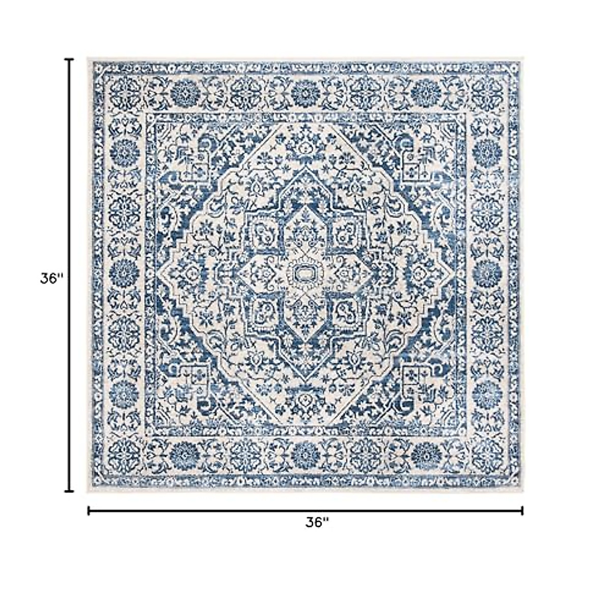 SAFAVIEH Brentwood Collection 3' Square Navy / Light Grey BNT832M Medallion Distressed Non-Shedding Living Room Bedroom Accent Rug