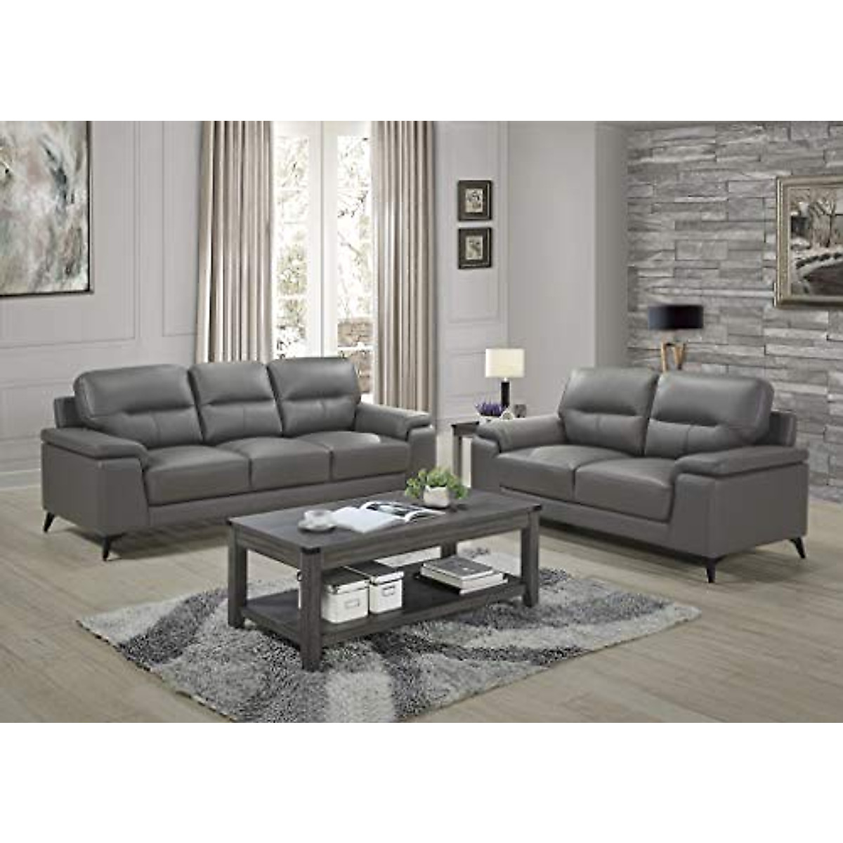 Homelegance 67" Leather Loveseat, Dark Gray