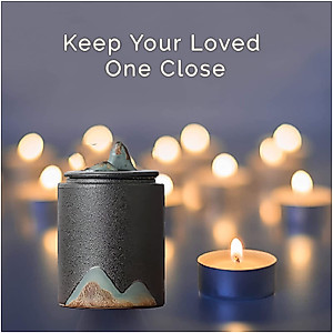 NS Online Black Small Urn Ashes Keepsake - 3.5 inches Ceramics Sharing Small Mountain Urn, Capacity 10 Cubic inches Memorial urn for Human, Pets - Qnty 1