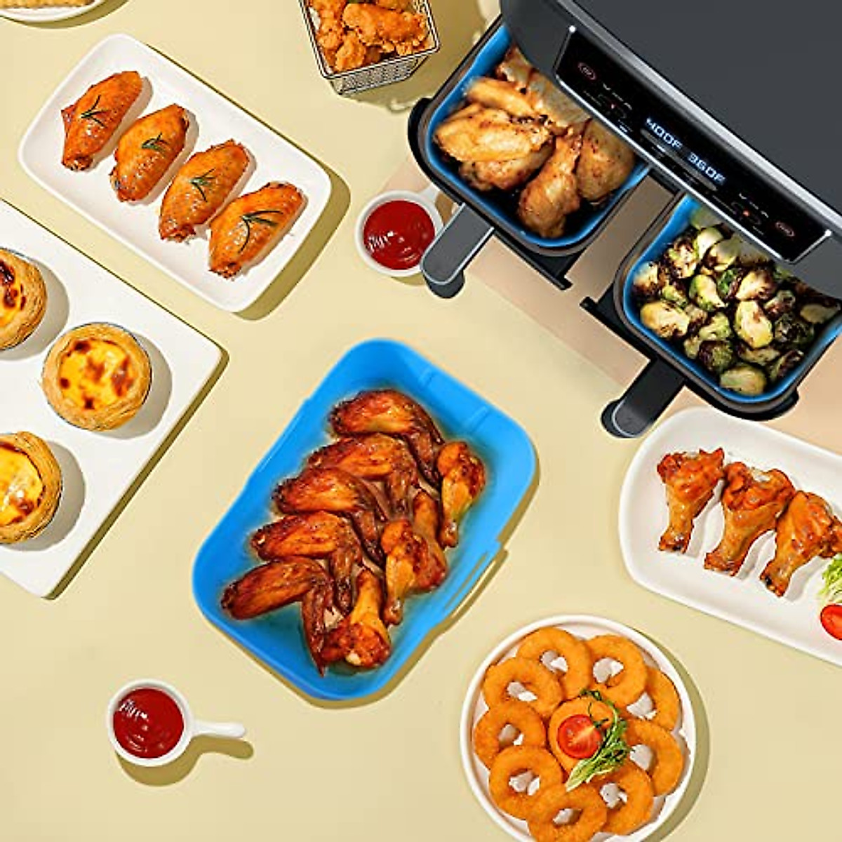 Air Fryer Silicone Liners - 2Pcs Reusable Silicone Pot for Ninja Foodi DZ201/DZ401 Dualzone Air Fryer, Oven Insert Silicone Bowl, Replacement of Parchment Paper Liners, Non Stick Basket Accessories