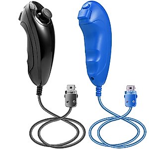 2 Pack Nunchuck Controller for Wii, MODESLAB Gampad Joystick Remote Replacement Compatible for Wii Wii U Game - Black/Blue