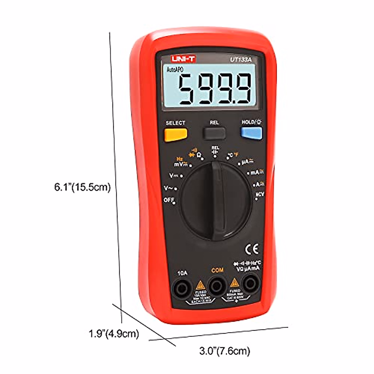 UNI-T Digital Multimeter Tester UT133A, AC DC Voltage Current Dmm Multimeter 6000 Counts Auto Ranging NCV Measures Volt Amp Ohm Capacitance Frequency Temperature, Continuity Diode Test, Palm Size
