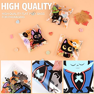 LOMIMOS 200pcs Halloween Candy Bags,Self-Adhesive Cellophane Treat Bags 8 Styles Cute for Kids Gift Packing Party Favor Supplies