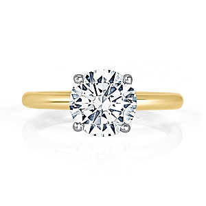 Beverly Hills Jewelers 1 Carat Round Brilliant Moissanite Solitaire Engagement Ring for Women I 14k Yellow Gold Ring (G-H, VS, cttw, DEW) 4-Prong Promise Anniversary Wedding Ring Size 9 Made in USA
