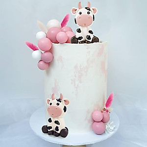 KEEPARTY Cow & Ball Cake Toppers, 26pcs, Farm Animal Themed, Clay, Pink and White, for Baby Shower, Birthday, Girls and Boys Party Supplies