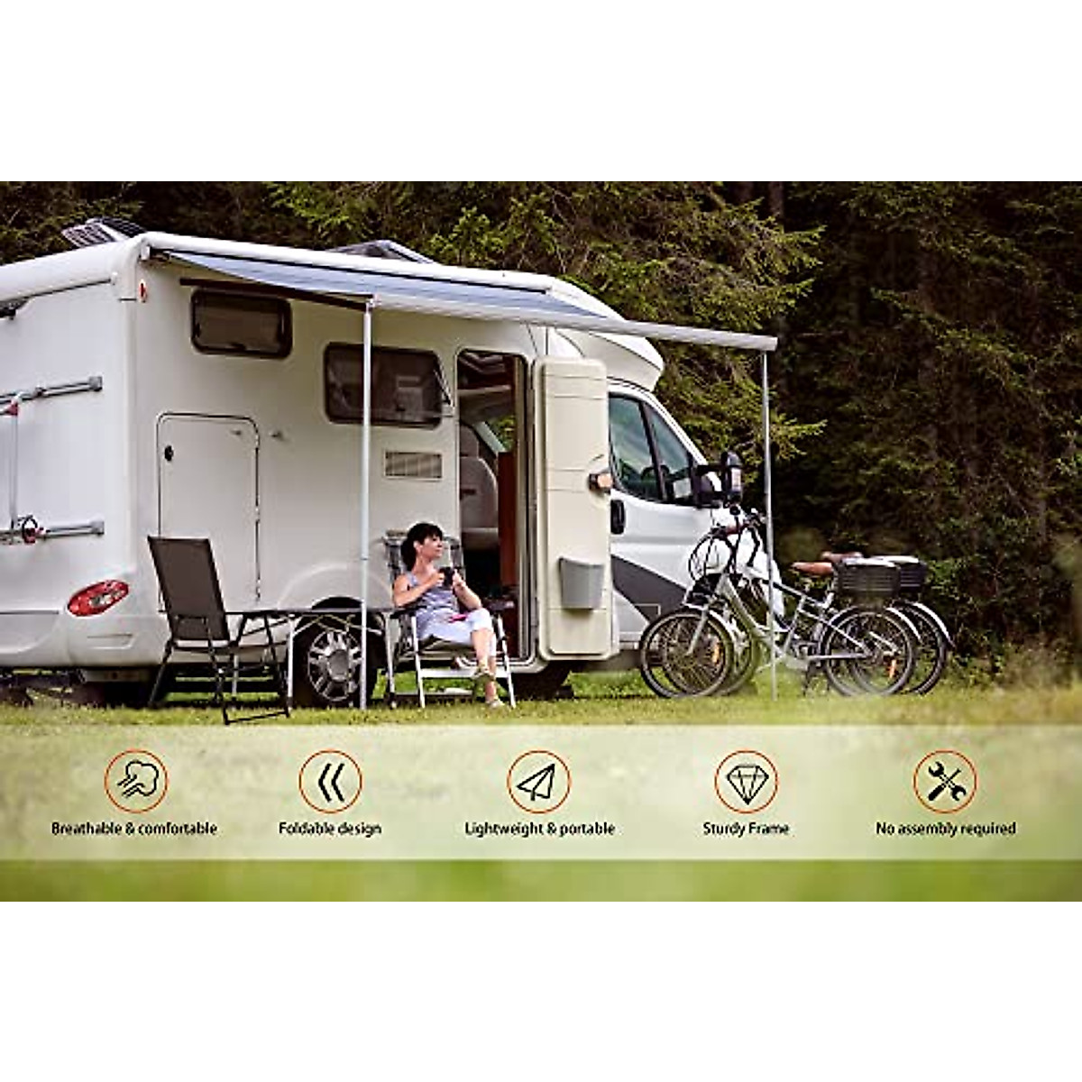 Bigroof Patio Dining Chairs Set of 2, Outdoor Portable Folding Chairs, 2-Pack Patio Chairs, Lawn Chair with Armrest and Metal Frame, Suitable for Camping Pool Beach Deck (2, Brown)