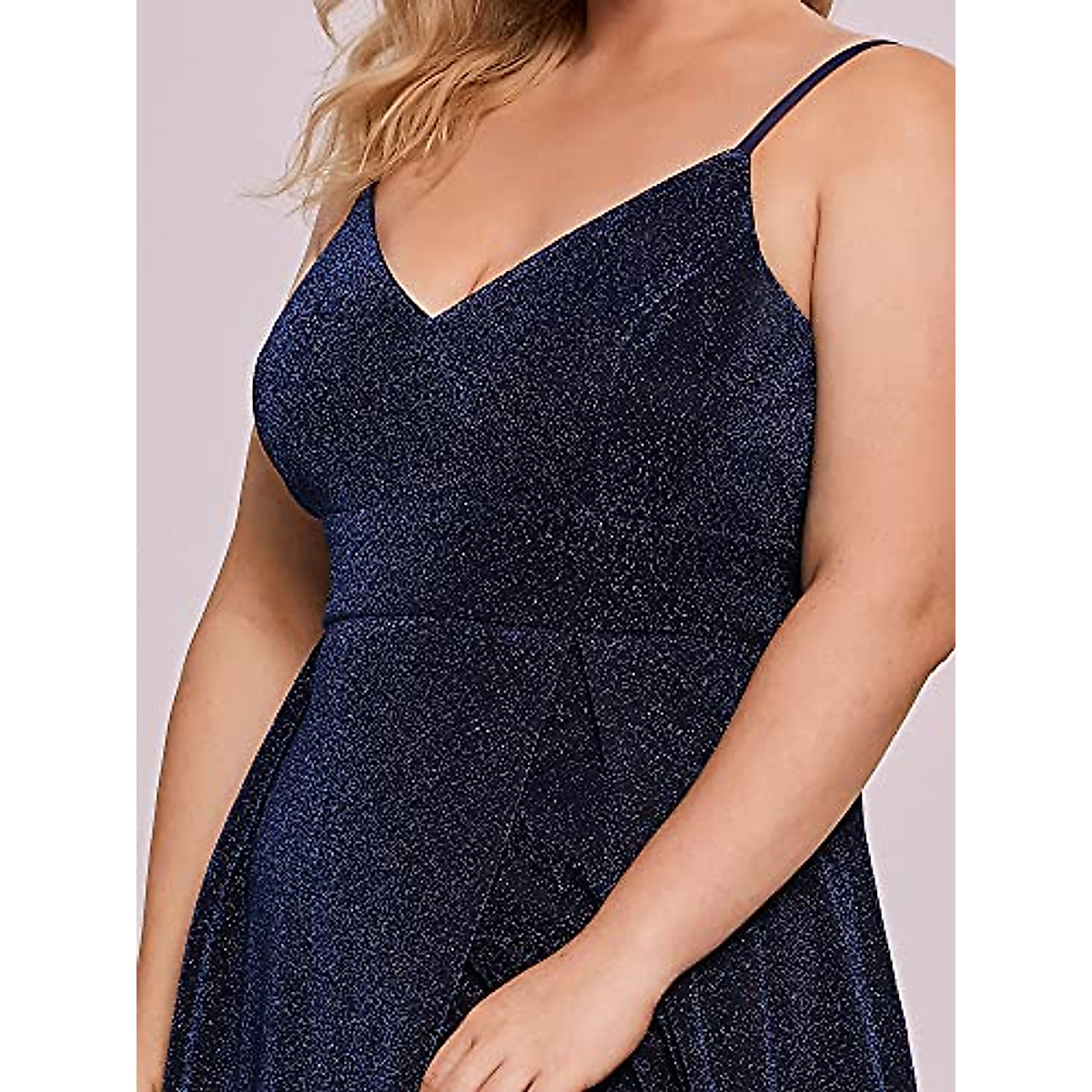 Ever-Pretty Women's Glitter Side Slit A-line Plus Size Evening Dresses for Party Navy Blue US16