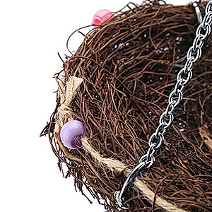 Birds Nest, 2 Sizes Rattan Birds Parrot Straw Nest Swing Hanging Toy with Bells Toys(27 * 12cm)