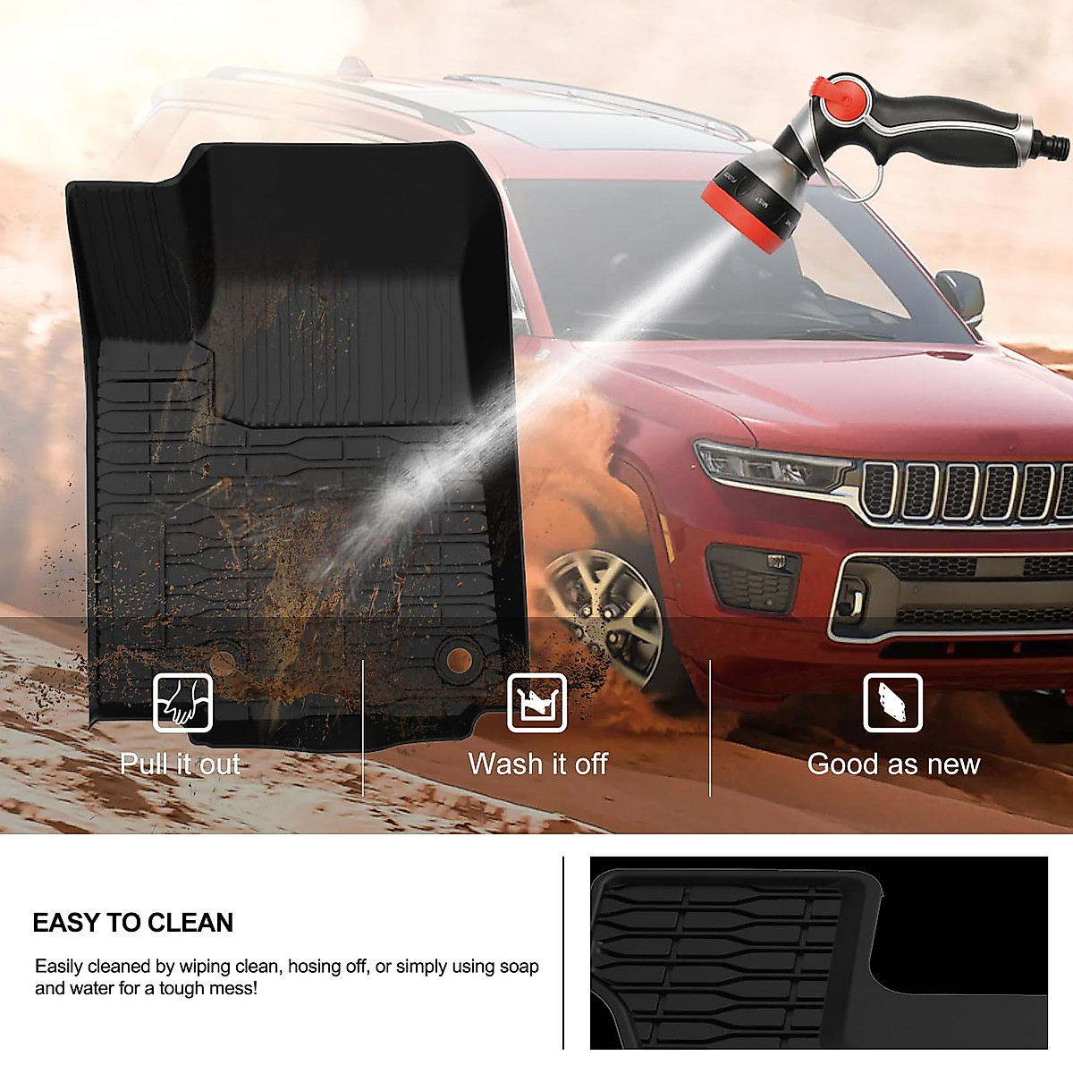 KIWI MASTER Floor Mats for 2021-2025 Jeep Grand Cherokee L OEM Replacement 82216640AA All Weather Mat Custom Fit TPE Front Rear 3-Row Liners, Black