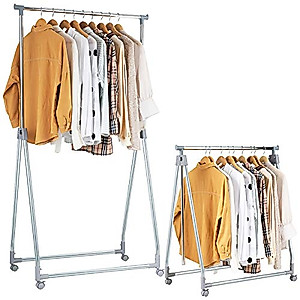 Tangkula Extendable Garment Rack, Heavy Duty Foldable Clothes Rack with Adjustable Hanging Rod, Rolling Clothes Hanger for Home Office (Silver)