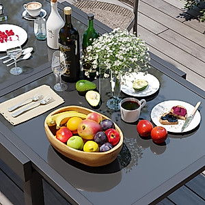 PATIOHIT Modern Aluminum Outdoor Dining Table - Expandable Patio Glass Dining Table for 6-8, Extendable Aluminum Patio Extender Table 35" to 70" for Backyard, Porch, Deck, Garden - Dark Grey