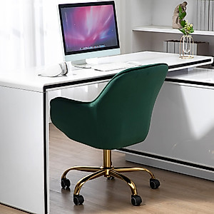 NORDICANA 360° Home Office Chair Ergonomic Task Chair, Swivel Desk Chair, Upholstered Velvet Computer Chair, Gold Metal Base, Dark Green
