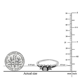 Dazzlingrock Collection 1.25 Carat (Cttw) Sterling Silver Princess & Round Black Diamond Wedding 3 Stone Ring 1 1/4 CT, Size 7
