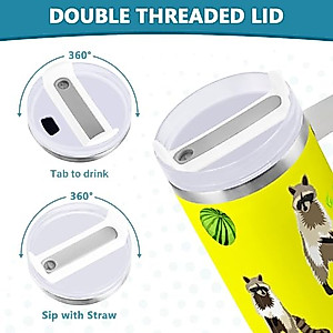 DIGTIA Stainless Steel Insulated Tumbler w/Handle & Straw, Raccoon Cute Double Wall Vacuum Travel Coffee Mug Cup w/Lid, Leak-Proof Sports Fluffy Water Bottle,30oz
