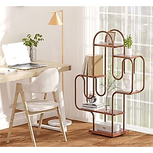Allinside Cactus Corner Bookshelf, 6 Tiers Multipurpose Plant Stand, Heavy-Duty Metal Corner Shelf, Creative Tall Display Rack, Rustic Bookcase for Living Room, Bedroom, Home Office and Balcony