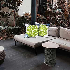 TAJWE Outdoor Pillow Covers 18x18 Set of 2 Waterproof Spring Summer Decorative Throw Pillows Geometric Green Cushion Cases for Patio Furniture Porch Sofa Couch Decor