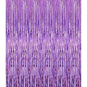 Shiny Light Purple Fringe Curtain - 2pcs 3.2ft x 8.2ft Metallic Tinsel Foil Party Streamers | Photo Booth Backdrop Props for Birthday Wedding Bridal Shower Baby Shower Bachelorette Party Decor