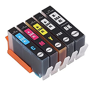 Hilitand Ink Cartridge Large Capacity Inkjet Cartridge Clear Fadeless Print Printer Cartridge for School, Office, Trading Firms (BK PBK C M Y 5 Colors)